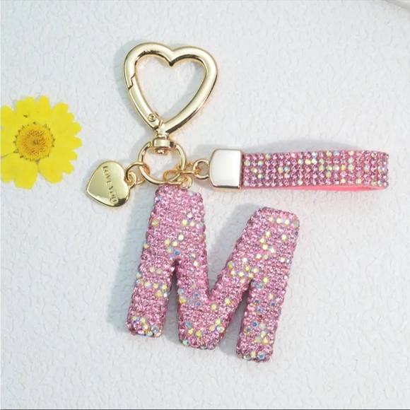 Meilibaby | Bags | New Rhinestoneembellished Pink Letter M Keychainbag ...